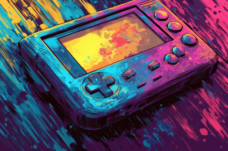 Handheld Retro Gaming Device with Neon Highlights Stock Illustration ...