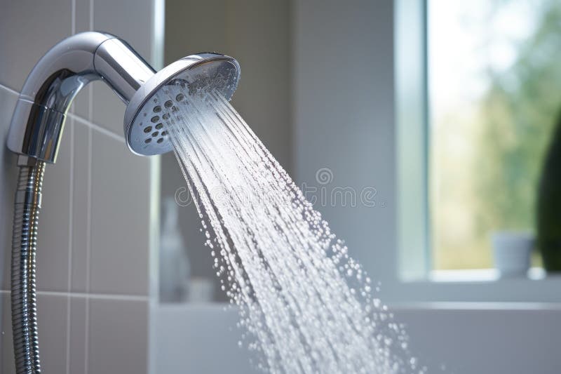 Handheld Shower Head Spraying Water in a Spotless Tub Stock Image ...