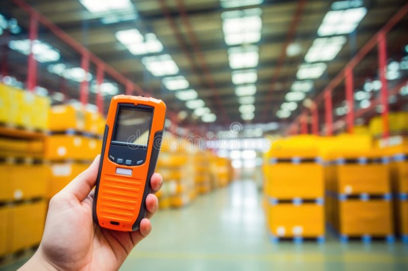 Handheld Tracking Device with Warehouse Background Stock Image - Image ...