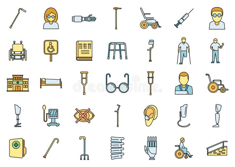 Handicapped Hospital Icons Set Vector Color Line Stock Vector ...