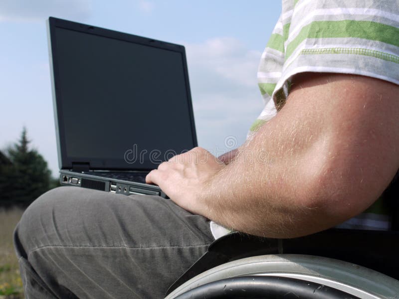 Handicapped Man Computing Laptop Computer in Wheelchair Silhoue Stock ...