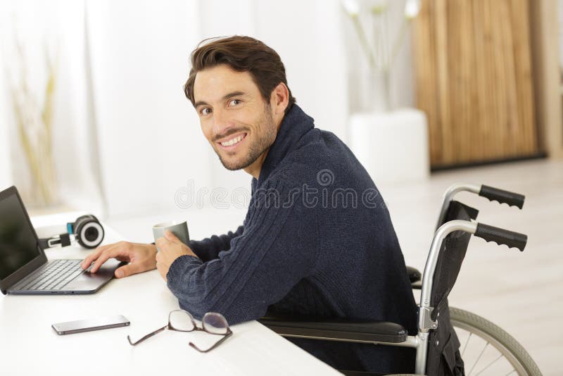 Handicapped Man Using Laptop at Home Stock Photo - Image of notebook ...