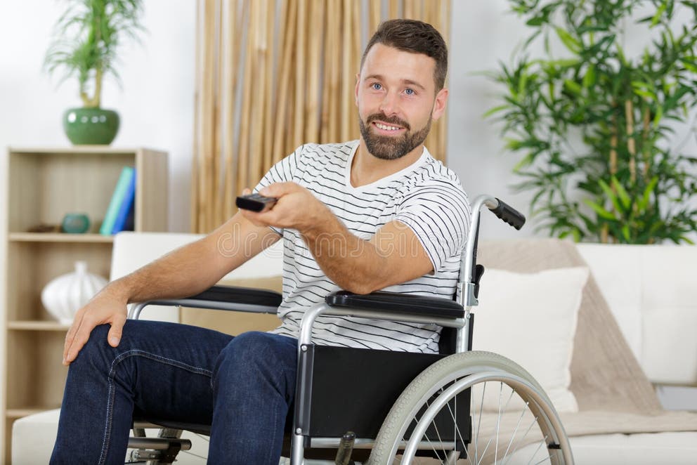 Handicapped Man Using Tv Remote Control Stock Image - Image of ...