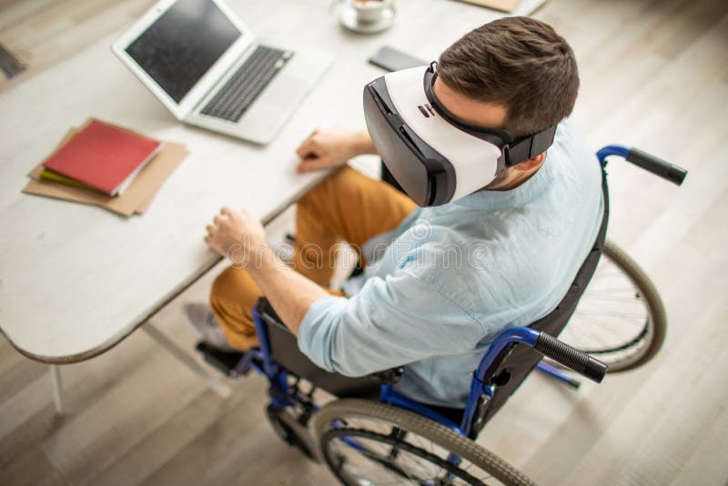 Handicapped Man with Vr Goggle Stock Image - Image of augmented, device ...