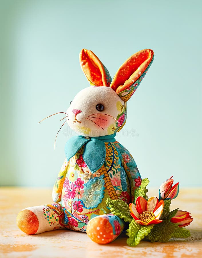 Handicraft Easter Rabbit from Fabrics. Stuffed Bunny Toys Dressed in ...