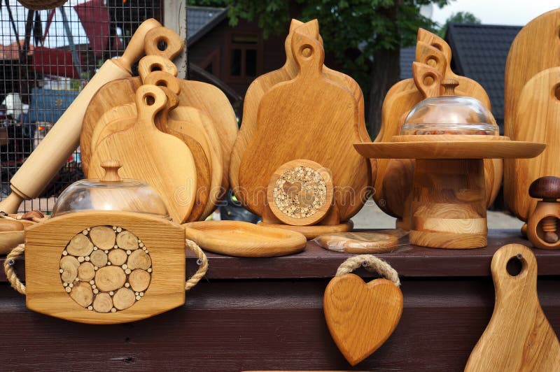 Handmade Wooden Goods. Handicraft Kitchenware Stock Image - Image of ...