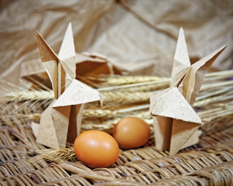 Handicraft Origami Rabbits from Paper. Easter Bunnies Stock Photo ...