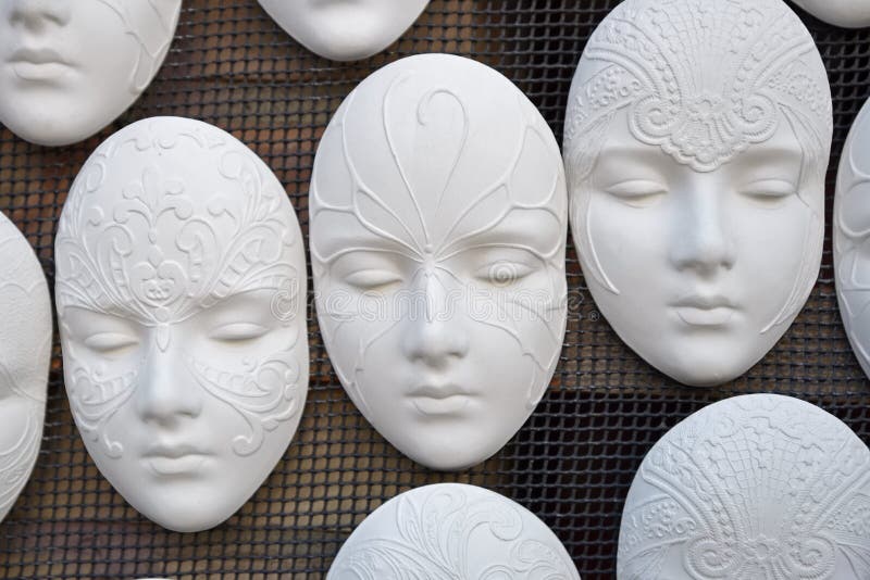 Handicraft plaster masks stock photo. Image of specimen - 90562164