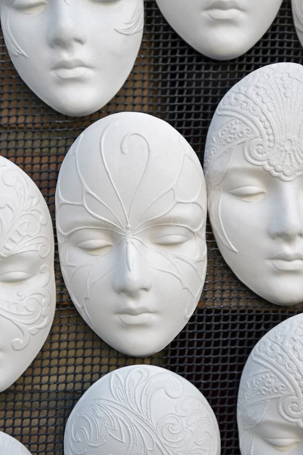 Handicraft plaster masks stock image. Image of front - 90562379