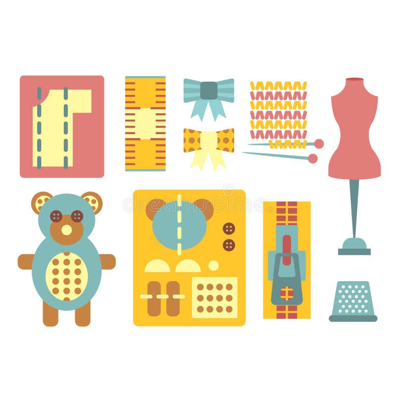 Handicraft and Sewing Icons in Flat Style, Vector Stock Vector ...