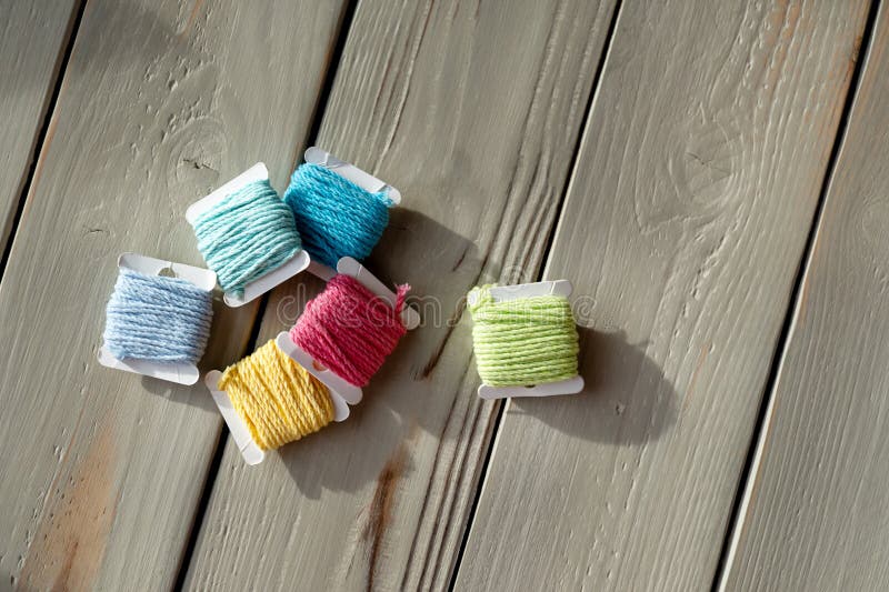 Handicraft Threads Remain Wooden Surface Stock Photos - Free & Royalty ...