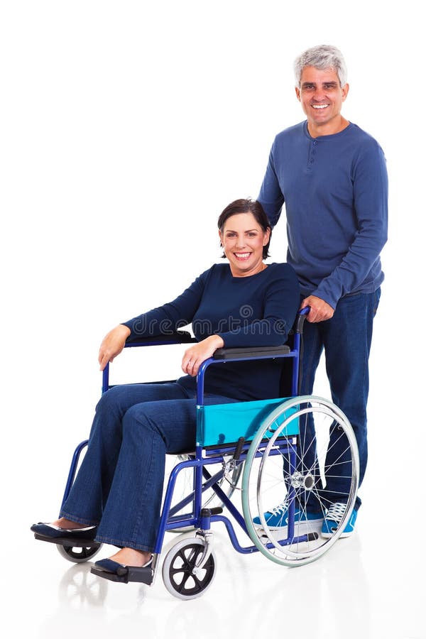 Den Handikappade Mannen I Rullstol- Och Kvinnainnehav Räcker Silhouett ...