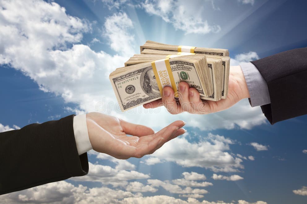 Handing Over Cash with Dramatic Clouds and Sky Stock Image - Image of ...