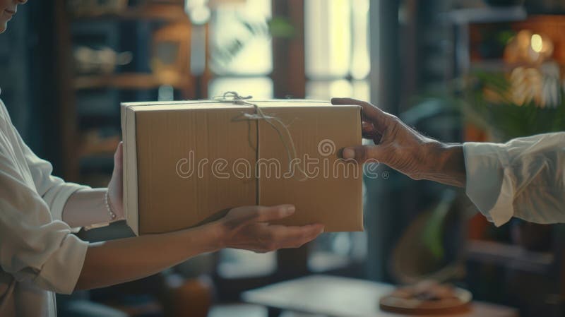 Handing Over a Package.AI Generated Image Stock Image - Image of ...