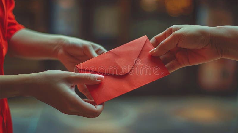 Handing Over a Red Envelope Stock Illustration - Illustration of ...