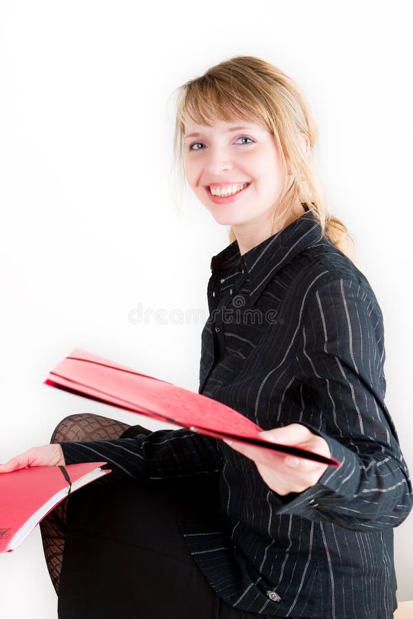 Handing over a red folder stock image. Image of achievement - 2011117