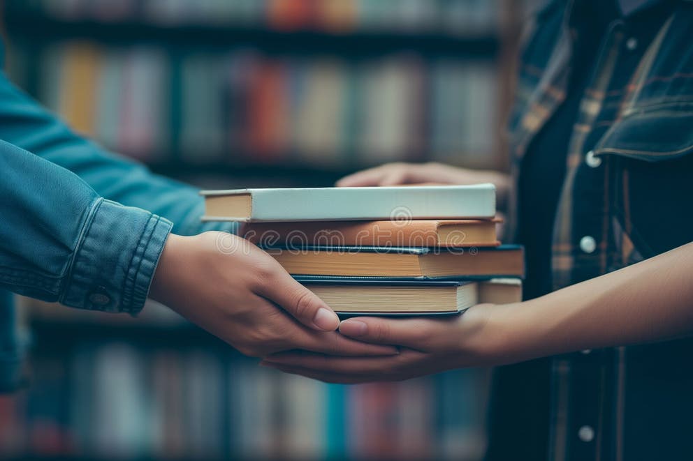 Handing Over a Stack of Books. Stock Illustration - Illustration of ...