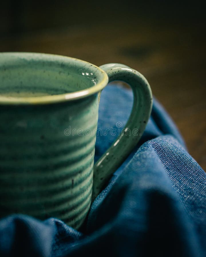 Aqua Colored Pottery Mug with Coffee Stock Image - Image of cappuccino ...
