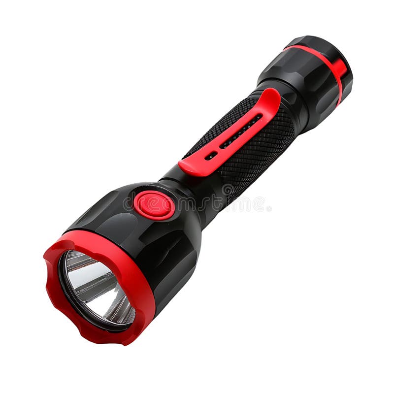 Handle Black and Red Flashlight Against a Transparent Background Stock ...