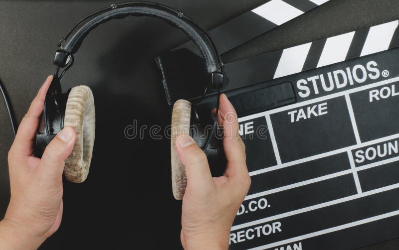 Handle Headphone on a Slate Black Background Stock Image - Image of ...