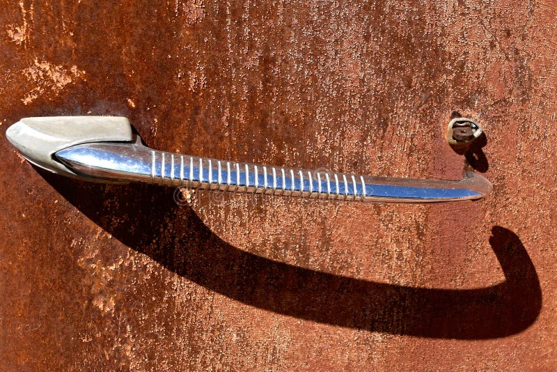 Aluminum Handle on a Rusty Door of a Refrigerator Stock Image - Image ...