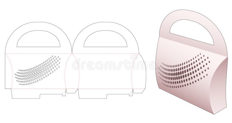 Handle Box with Stenciled Curved Pattern Die Cut Template and 3D Mockup ...
