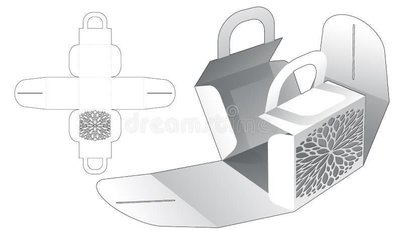 Handle Box with Stenciled Curved Pattern Die Cut Template and 3D Mockup ...