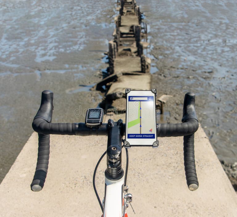 The Handlebars of Bicycle with Incorrect Navigation Standing on the ...
