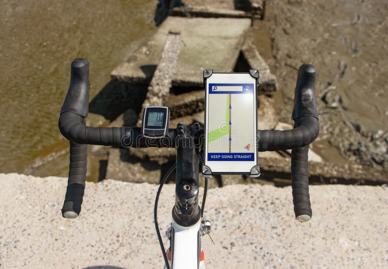 The Handlebars of Bicycle with Incorrect Navigation Standing on the ...