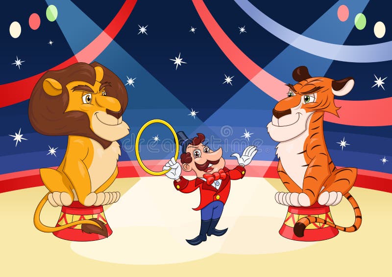 Handler with Lion and Tiger at Circus 2 Stock Vector - Illustration of ...