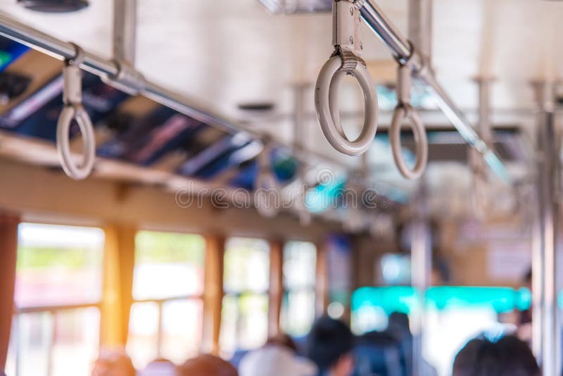 Handles on Ceiling for Standing Passenger Inside a Bus Stock Image ...