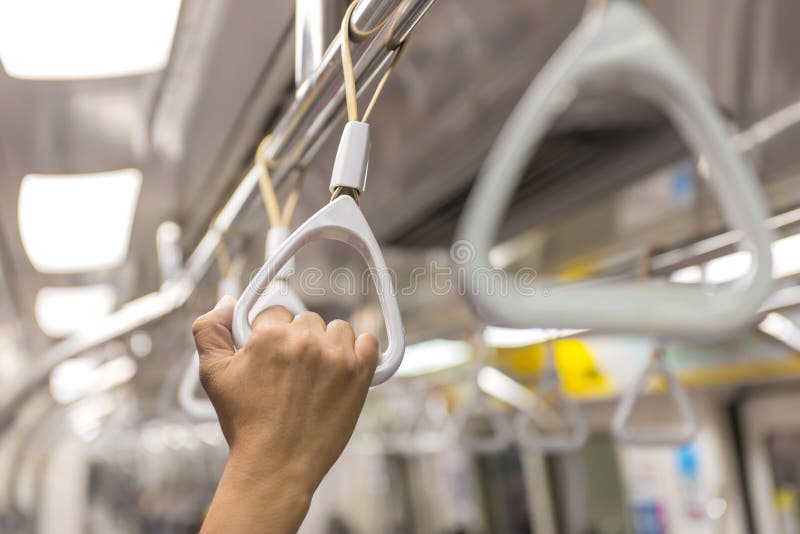 Handles on Ceiling for Standing Passenger Inside a Bus Stock Image ...