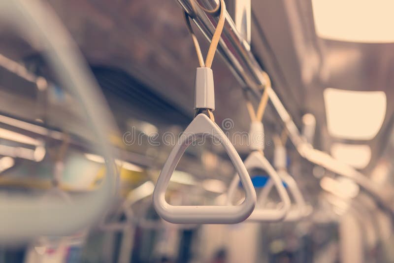 Handles on Ceiling for Standing Passenger Inside a Bus Stock Image ...
