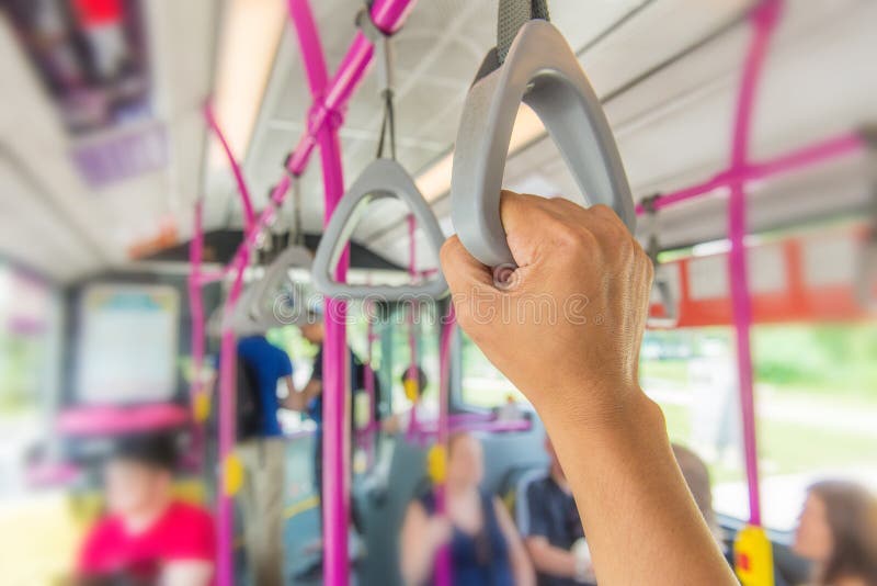 Handles on Ceiling for Standing Passenger Inside a Bus Stock Photo ...