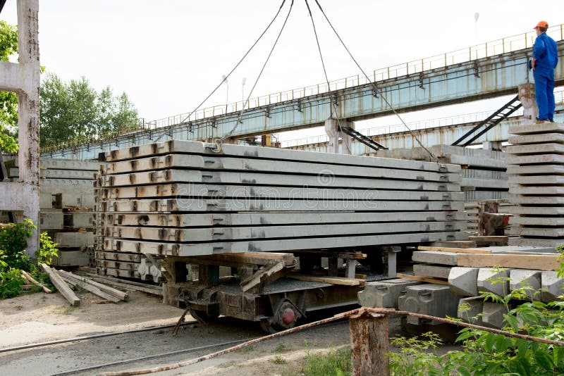 Handling of Concrete Slabs on a Railway Platform Stock Image - Image of ...