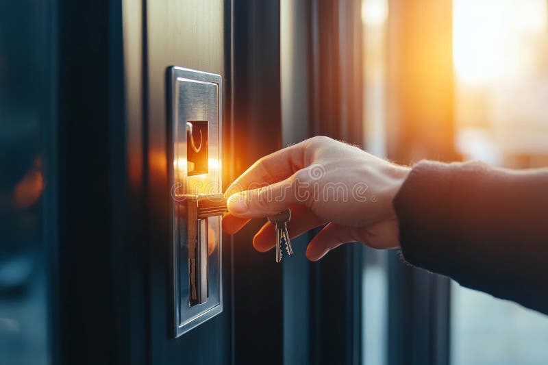 Handling House Keys and Putting Them into Front Door Locks Stock ...