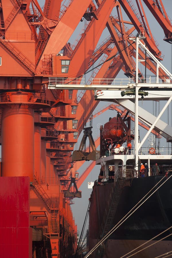 Handling Iron Ore of the Crane Stock Photo - Image of shipping ...