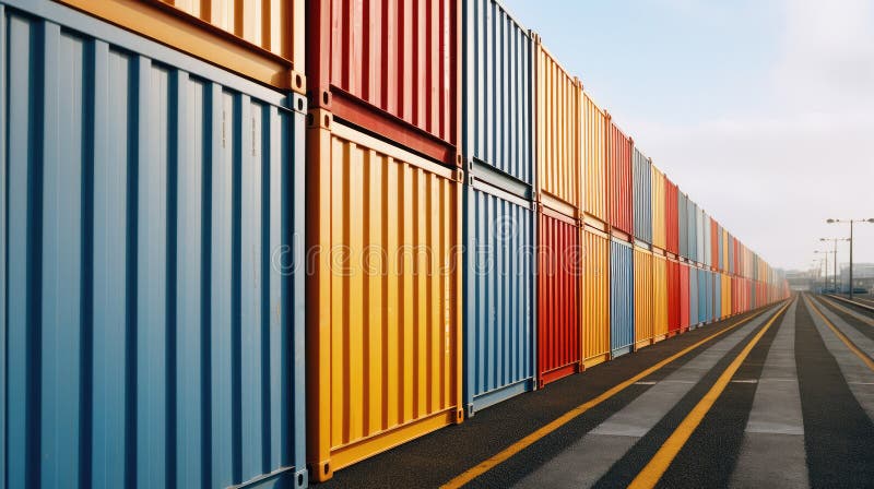 Colorful Containers Stacked in a Port Stock Illustration - Illustration ...