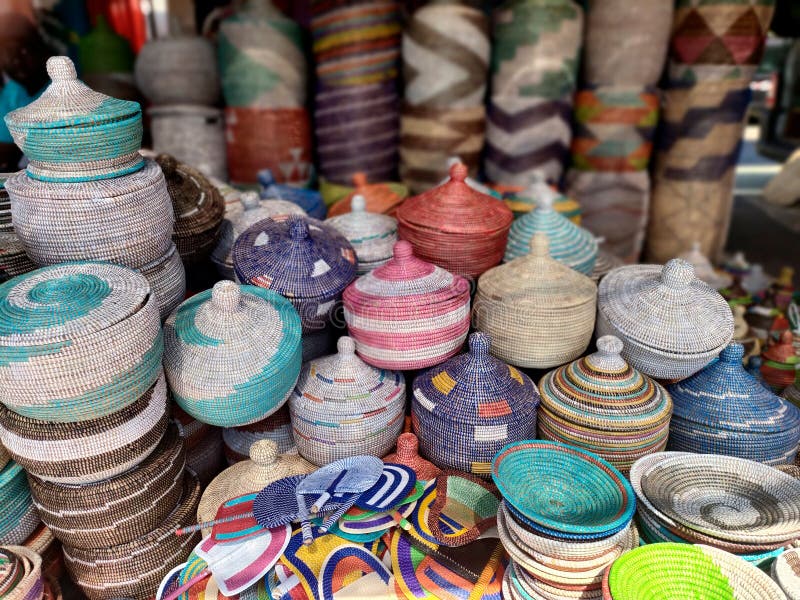 Handmade African Wicker Baskets in Different Sizes and Colours Stock ...