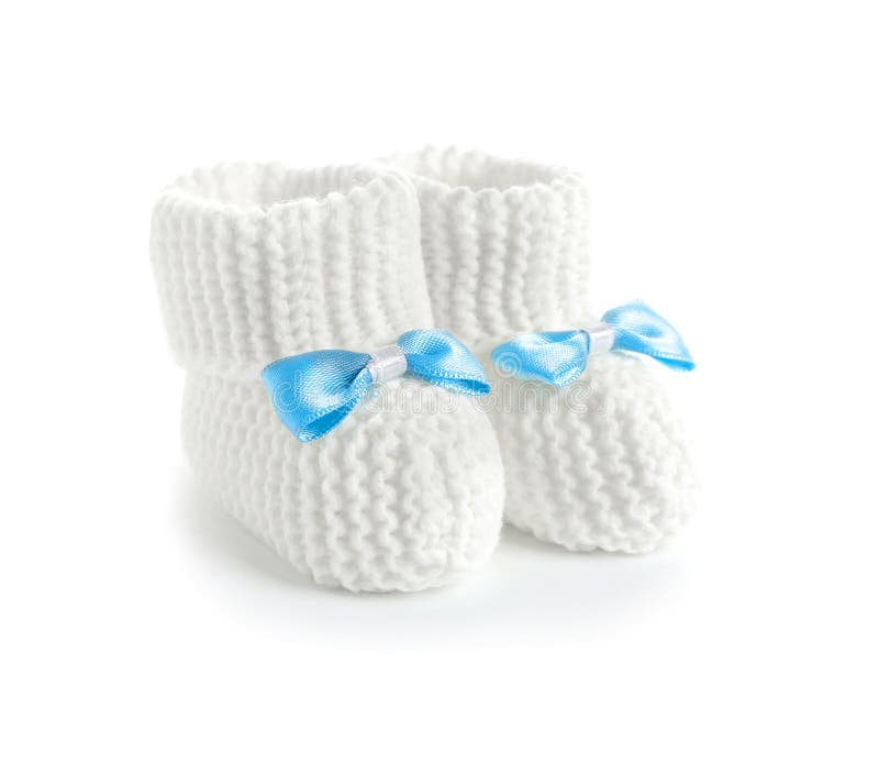 Handmade Baby Booties with Bows on White Stock Image - Image of ...