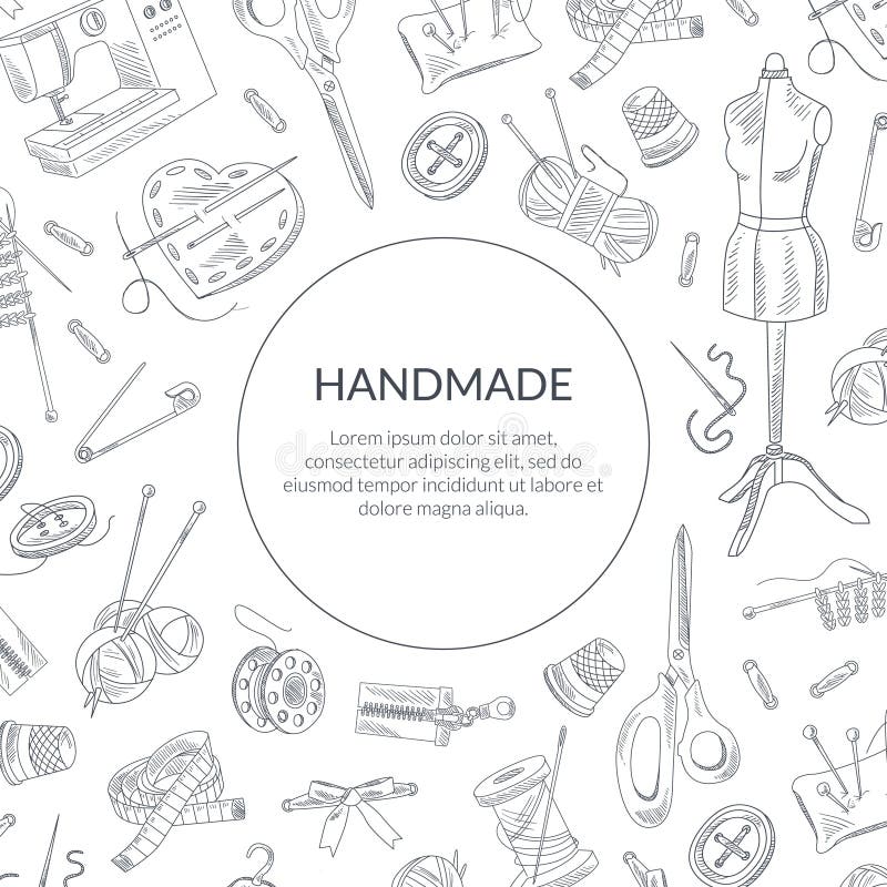 Handmade Banner Template With Hand Drawn Sewing Supplies Seamless