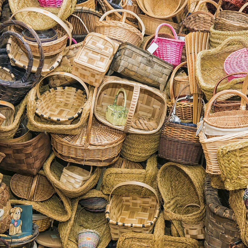 Handmade Baskets Basketry from a Rod Stock Photo - Image of handle ...