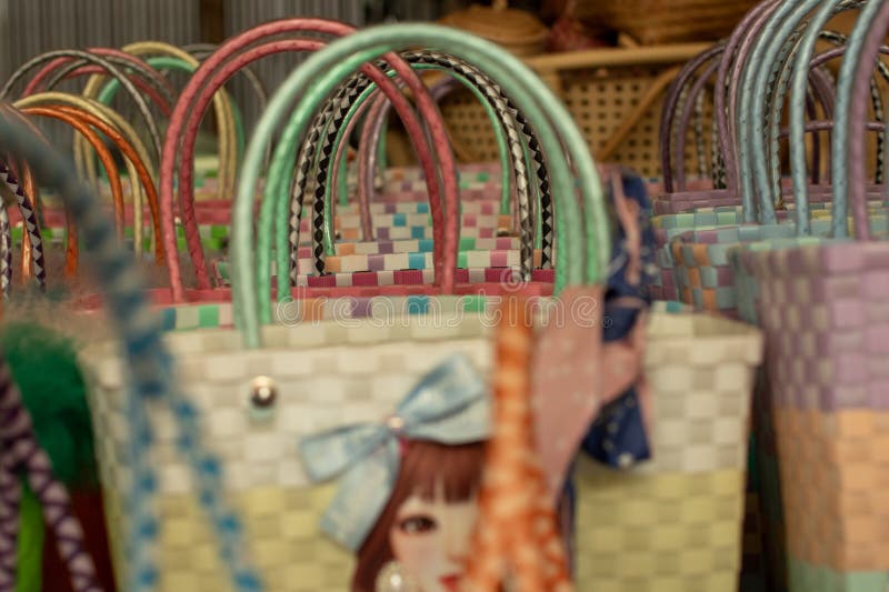 Handmade Baskets, Creations from Plastic Waste into Handicrafts. Stock ...