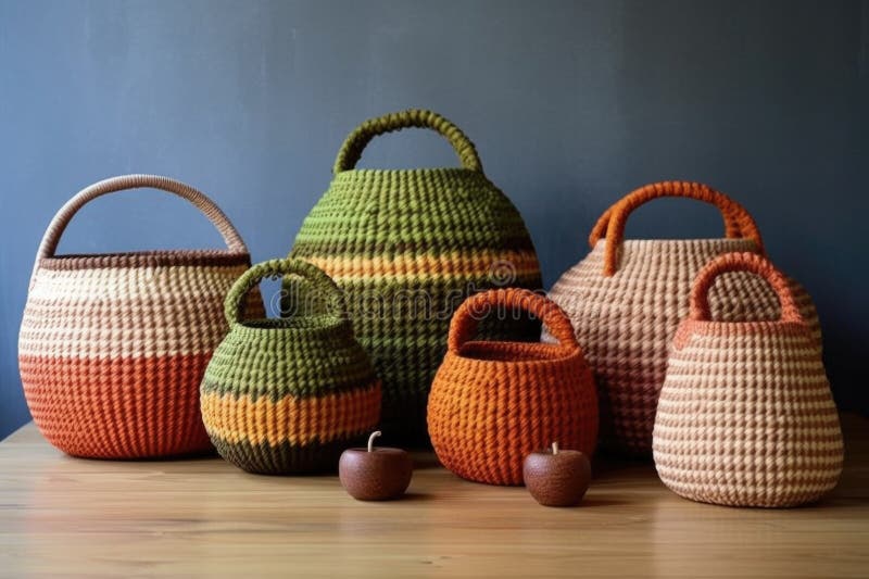 Handmade Baskets in Different Shapes and Sizes Stock Illustration ...