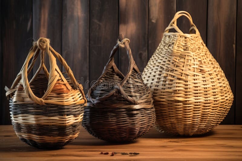 Handmade Baskets in Different Shapes and Sizes Stock Illustration ...
