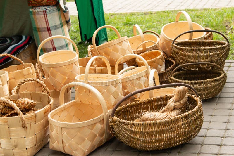 Handmade Baskets Made of Wood Stock Image - Image of dishes, craft ...