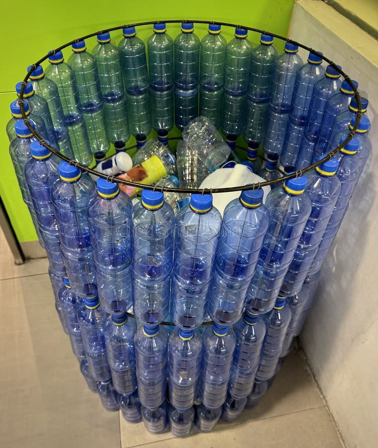 Handmade Bin for Recycling Plastic Made of Empty Used Plastic Water Bottles. Stock Image - Image ...