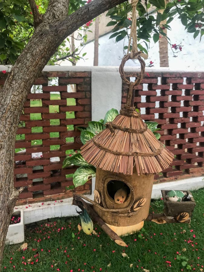 Handmade Birdhouse on the Tree Stock Image - Image of natural ...