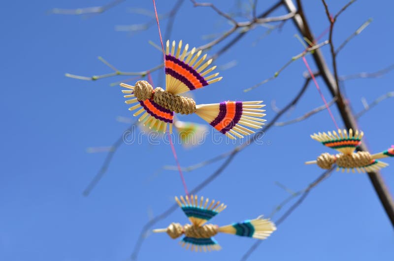 Handmade Birds Hanging on a Tree Stock Image - Image of design, bright ...