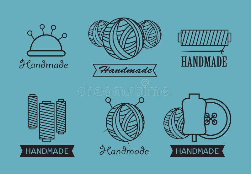 Handmade Black Thin Line Icons on White Background. Handmade Workshop ...